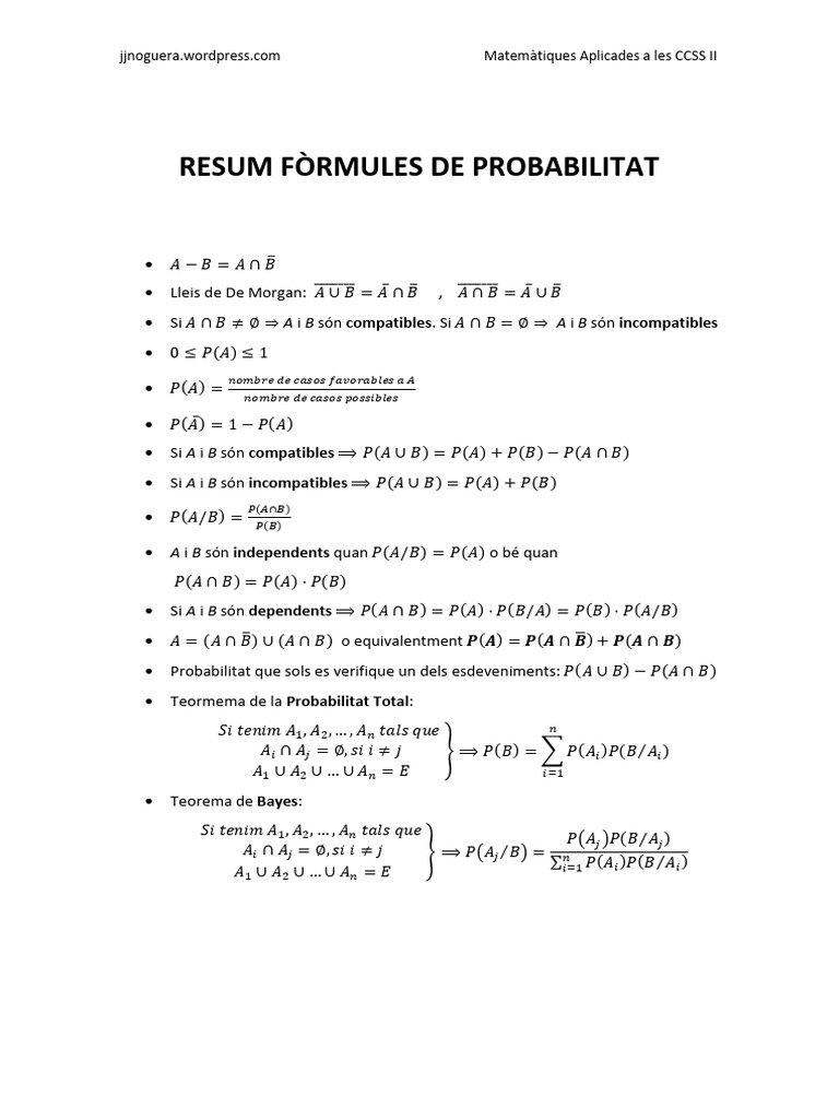 Resum Formules de Probabilitat | PDF