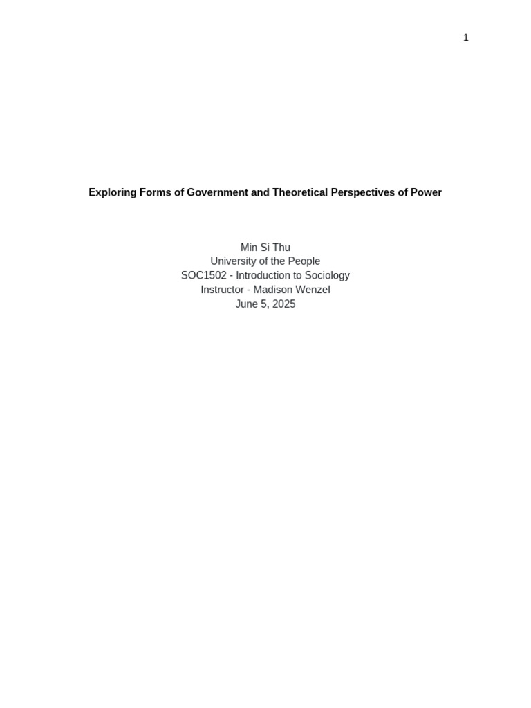 Exploring Forms of Government and Theoretical Perspectives of Power ...