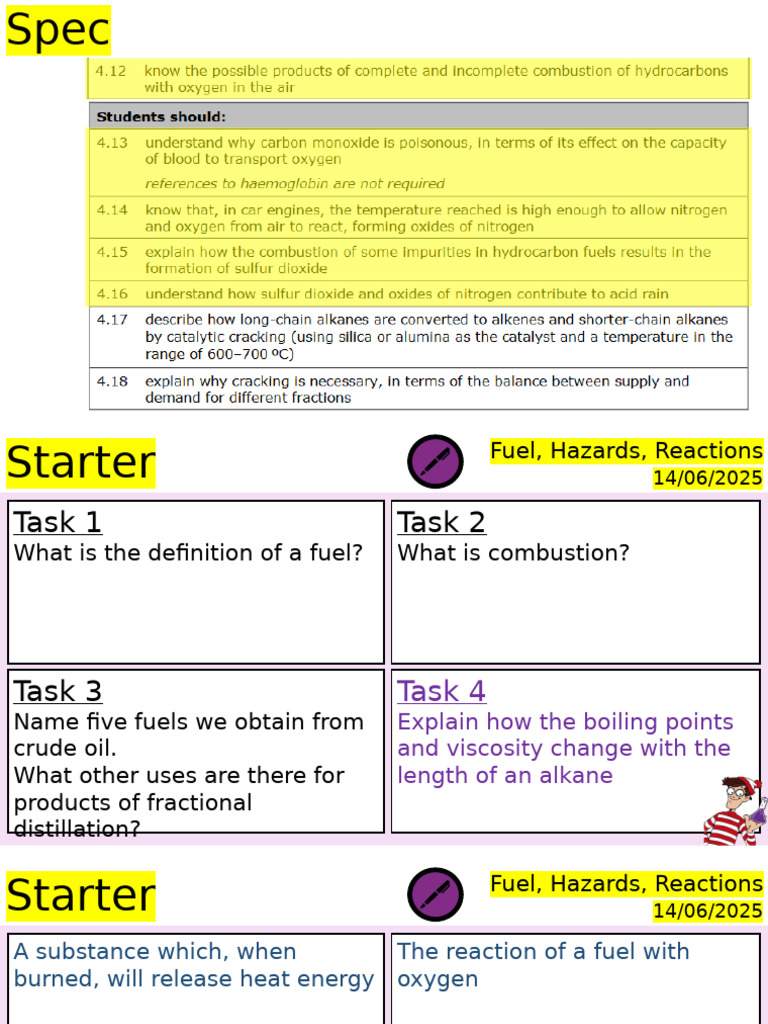 L4 Fuel, Hazards, Reactions Lesson | PDF | Combustion | Chemical Reactions