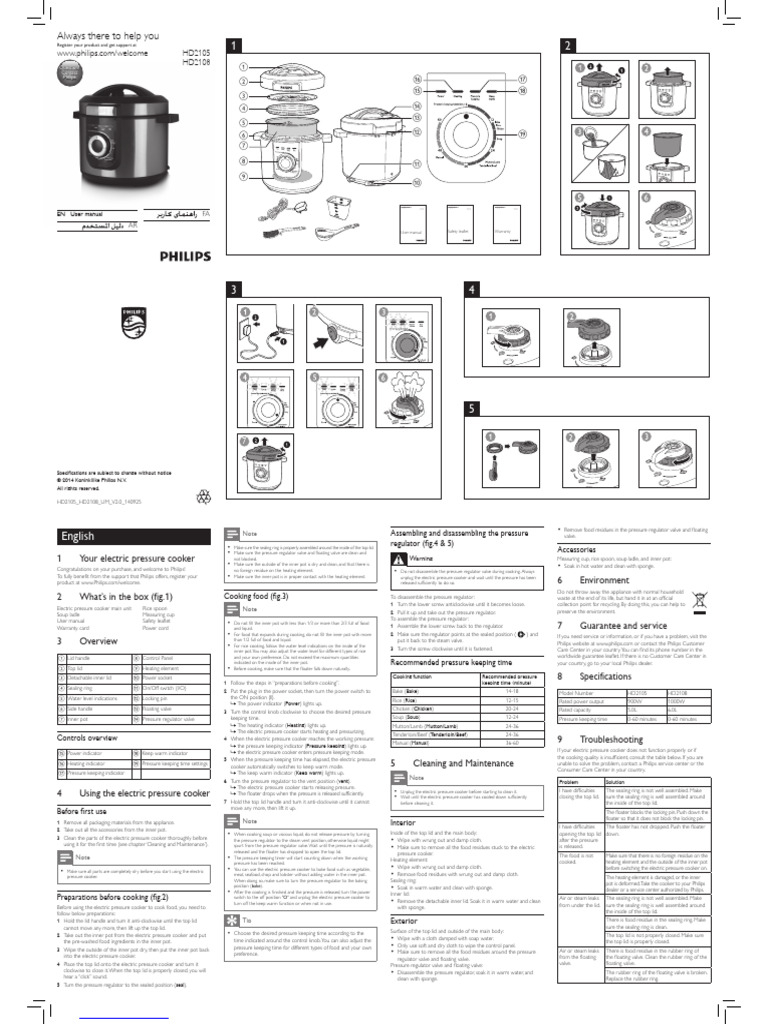 Philips HD2105 Pressure Cooker Manual | PDF | Pressure Cooking ...