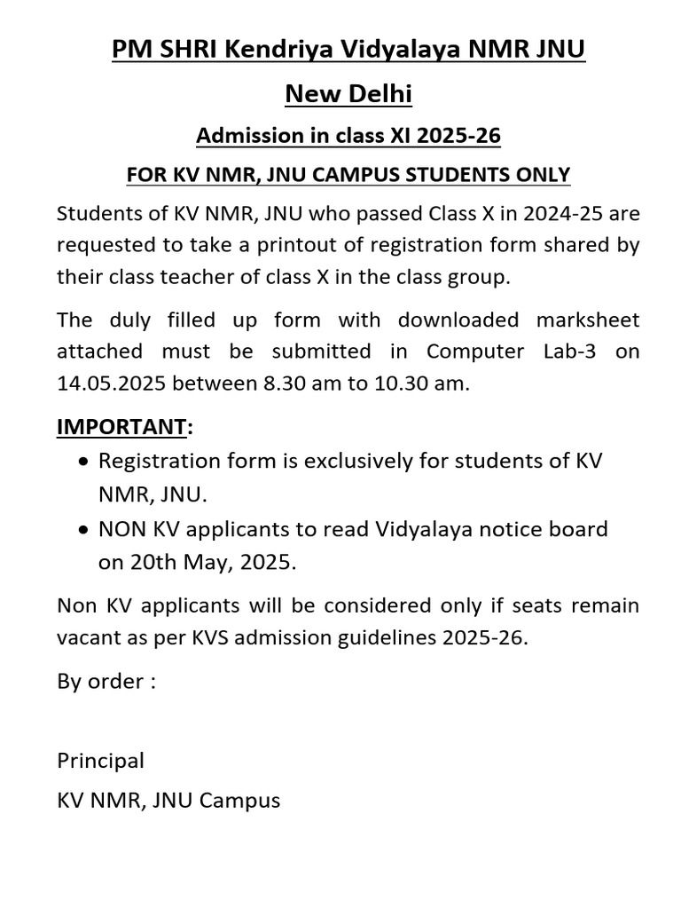 Notice Class XI Admission | PDF