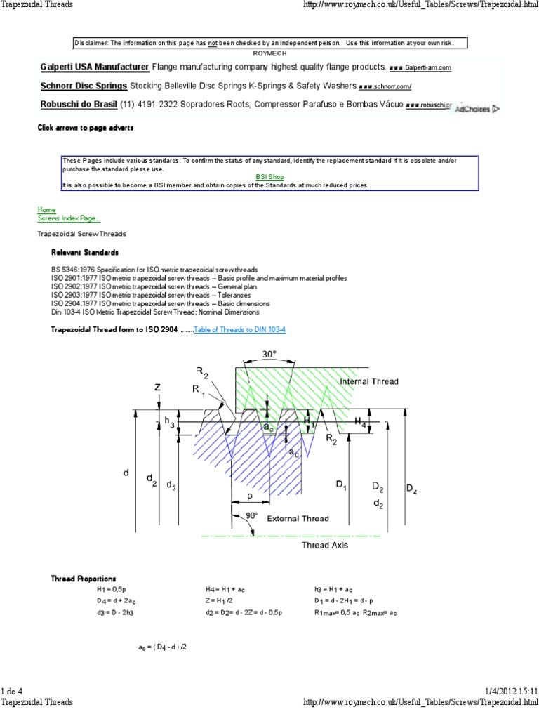 Trapezoidal Threads | PDF | Screw | Metalworking