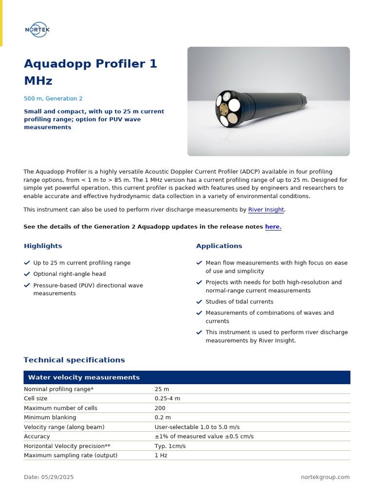 Aquadopp Profiler 1 MHZ | PDF | Classical Mechanics | Applied And ...