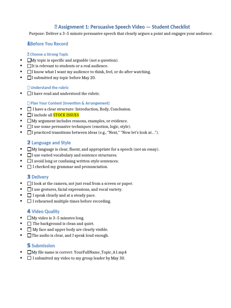 Assignment 1 Checklist | PDF