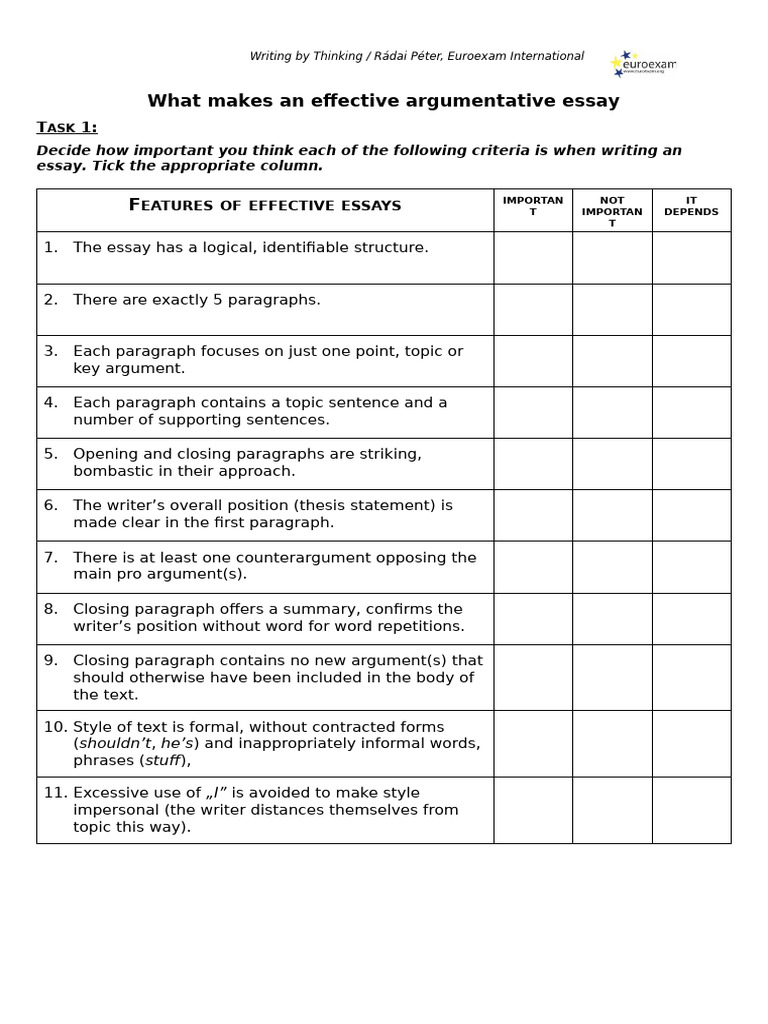 Essay-Writing Criteria Worksheet and Sample-Essay | PDF | Essays
