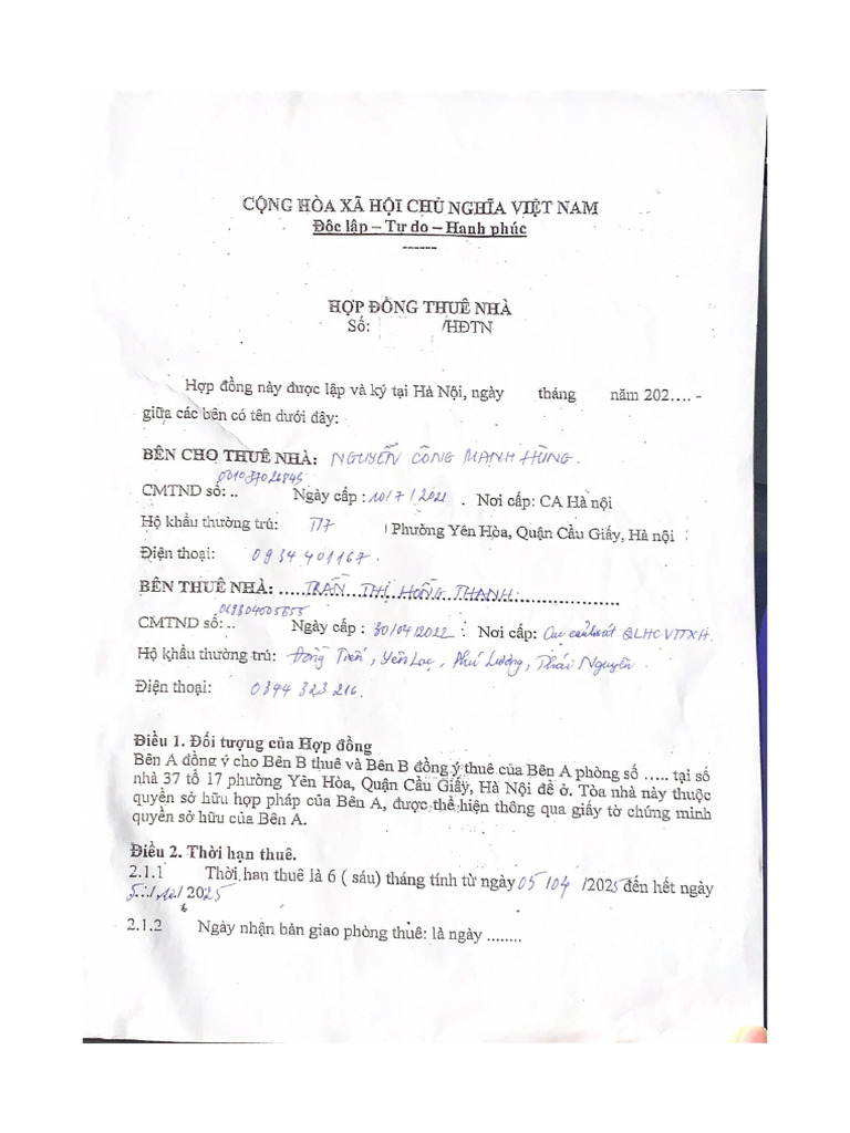 Hop Dong Thue Nha | PDF