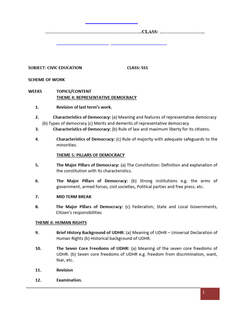 SS1 Civic Education Second Term Plan | PDF | Constitution | Rule Of Law