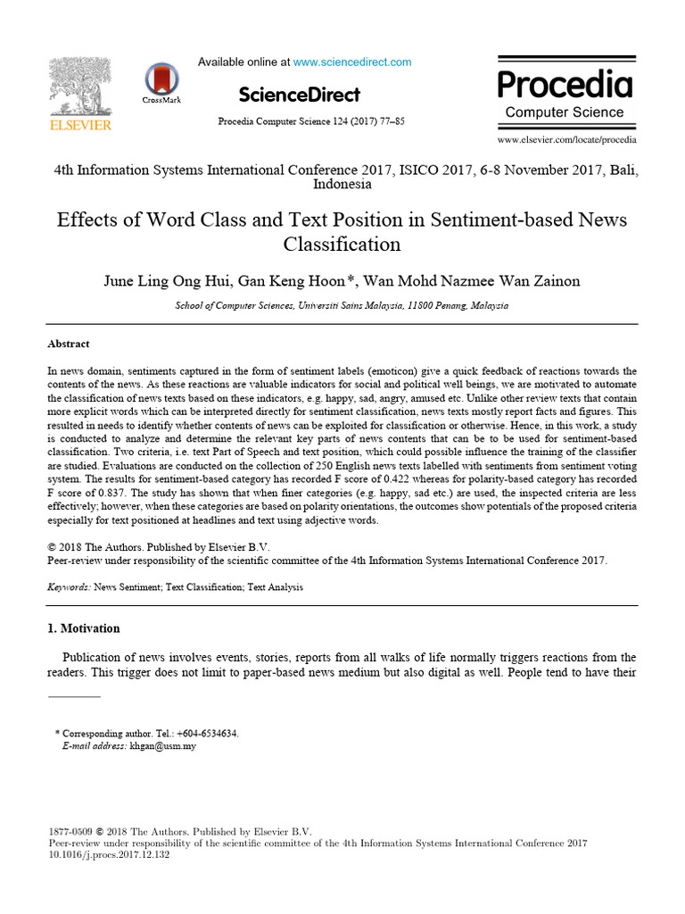 Effects of Word Class and Text Position in Sentiment B 2017 Procedia ...