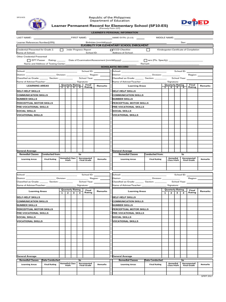 SF10-ES Learner Academic Record | PDF | Vocational Education ...