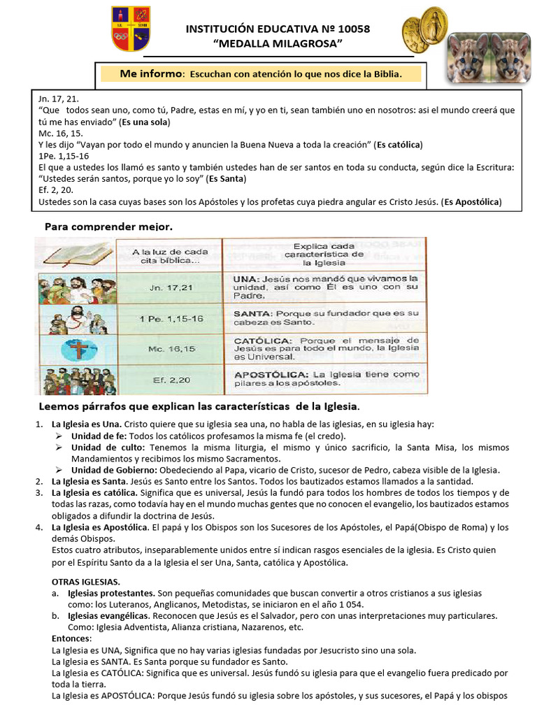 Ficha Religion Conocemos Las Caracteristicas de La Iglesia | PDF ...