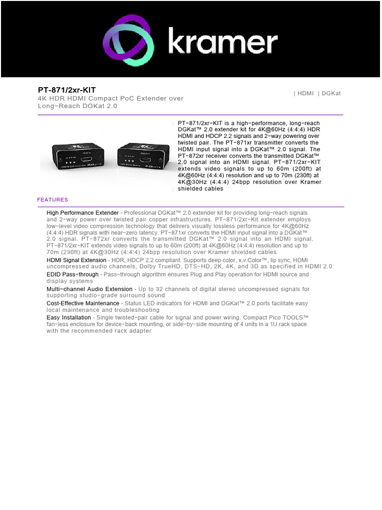 PT 871 2xr KIT Datasheet | PDF | Hdmi | Data Compression