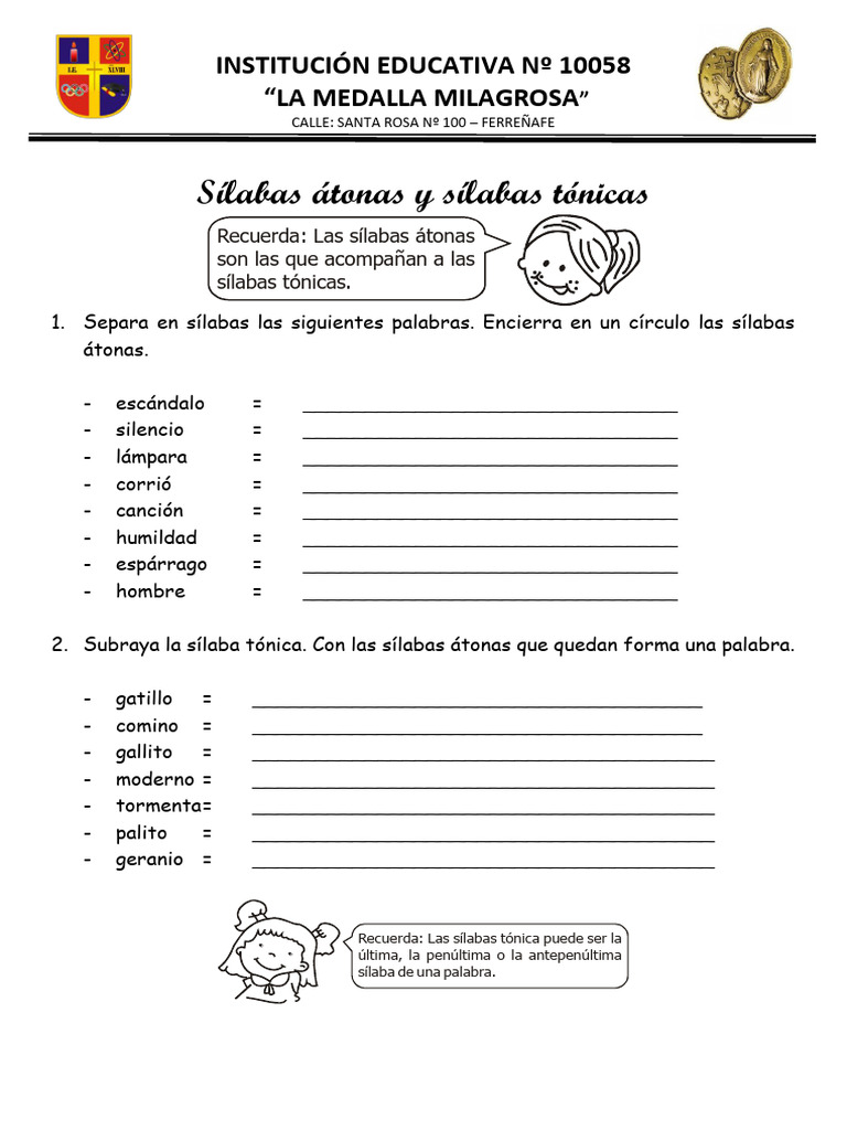 Sílaba Tónica y Átona en Palabras | PDF