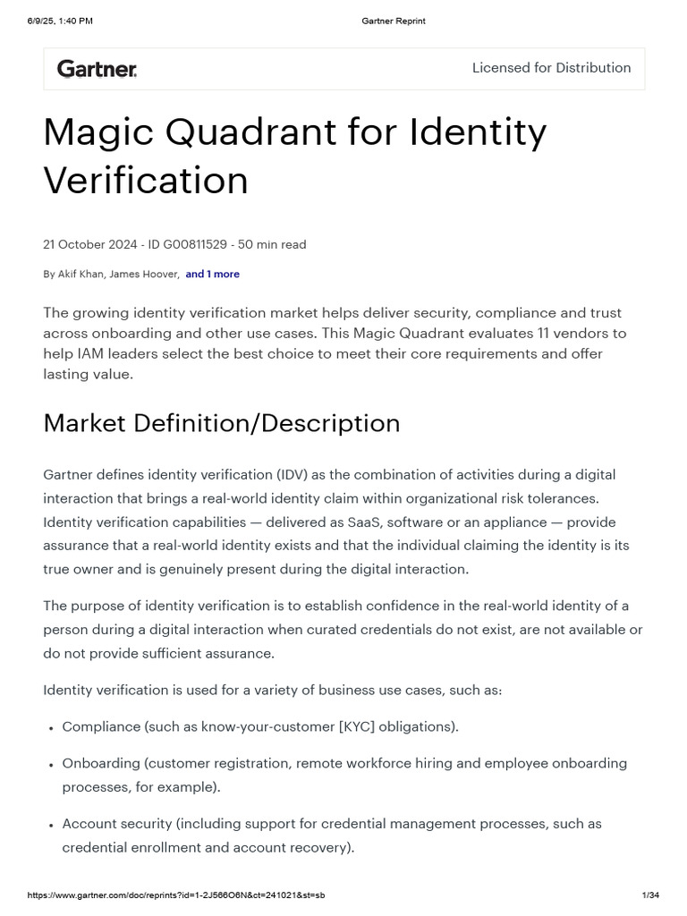 Magic Quadrant - Identity - Gartner | PDF | Biometrics | Authentication