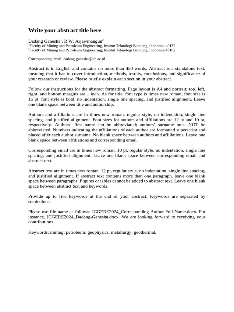 Abstract Template - ICGERE 2024 | PDF