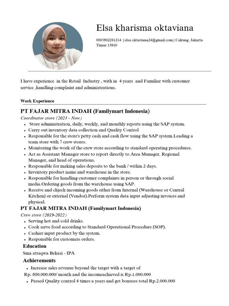 Elsa Kharisma Oktaviana CV | PDF