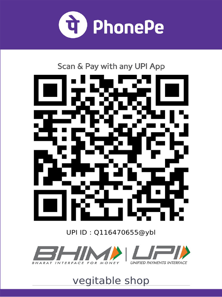 Vegitable Shop: UPI ID: Q116470655@ybl | PDF