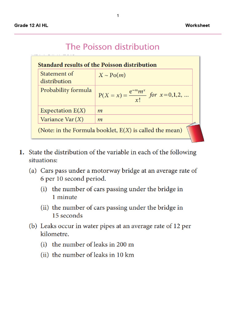 Grade 12 AI HLWorksheet Poisson Distribution | PDF