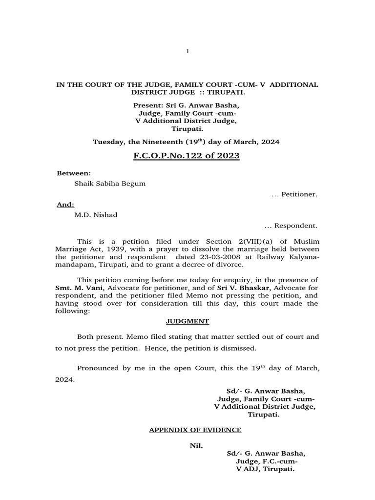 Divorce Petition Dismissed by Memo | PDF