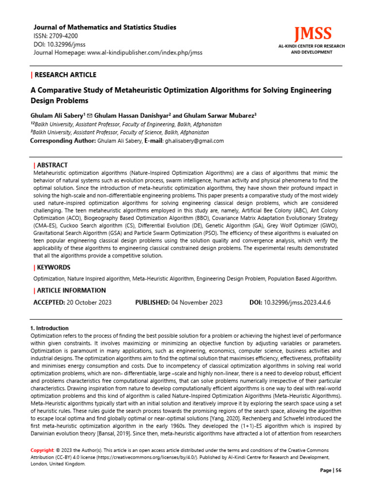 Paper+6+ (2023 4 4) +a+Comparative+Study+of+Metaheuristic+Optimization+Algorithms | PDF ...