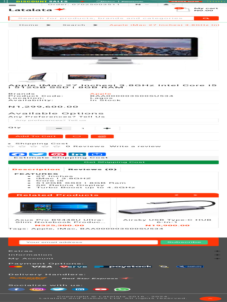 Apple IMac 27 Inches 3.8GHz Intel Core I5 512GB SSD 8GB RAM | PDF