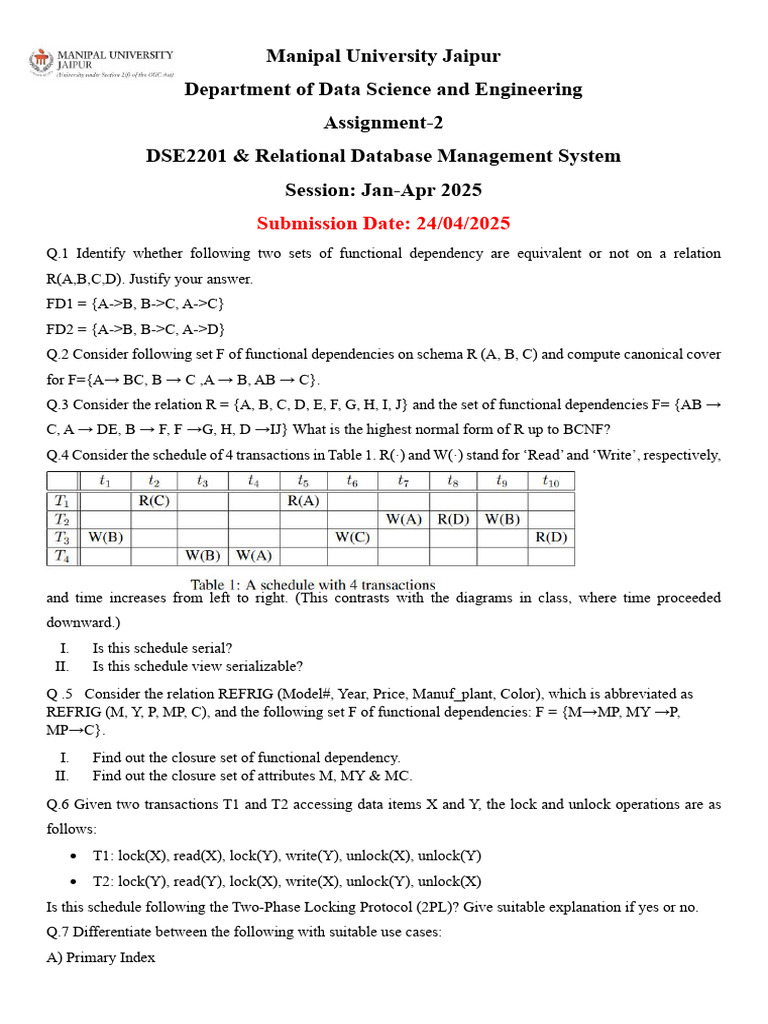Assignment 2 DSE2201 RDBMS | PDF | Database Index | Information Retrieval