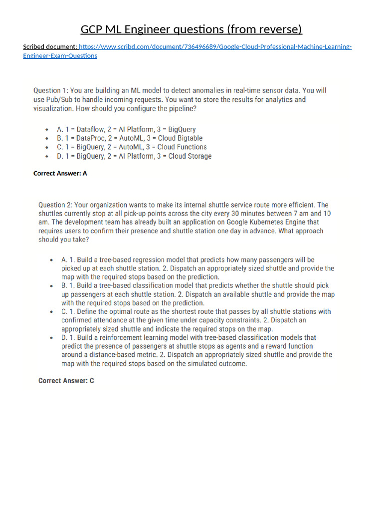 GCP ML Engineer Questions (Examtopics) 49 Q | PDF