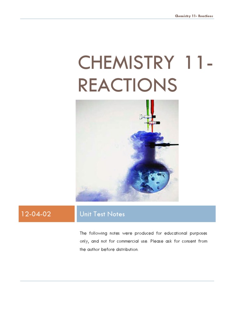 Chemistry 11 Unit Test Notes | PDF | Chemical Reactions | Metals