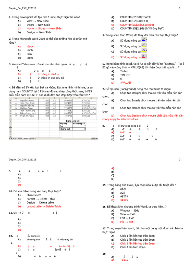 DapAn de 25N 122116 | PDF