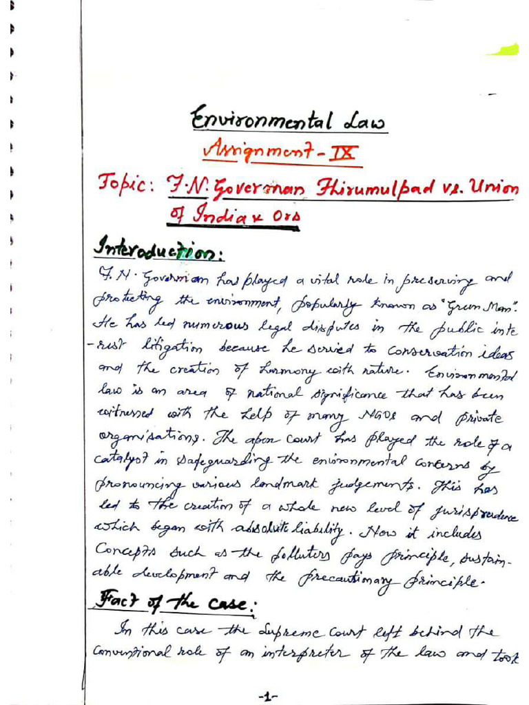 Assignment - 9 Environment Law | PDF