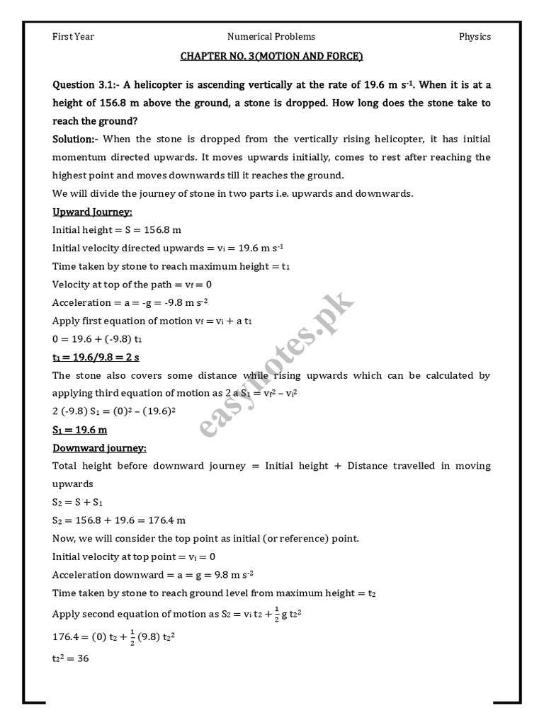 Physics Numerical Problems on Motion and Force | PDF | Momentum | Quantity