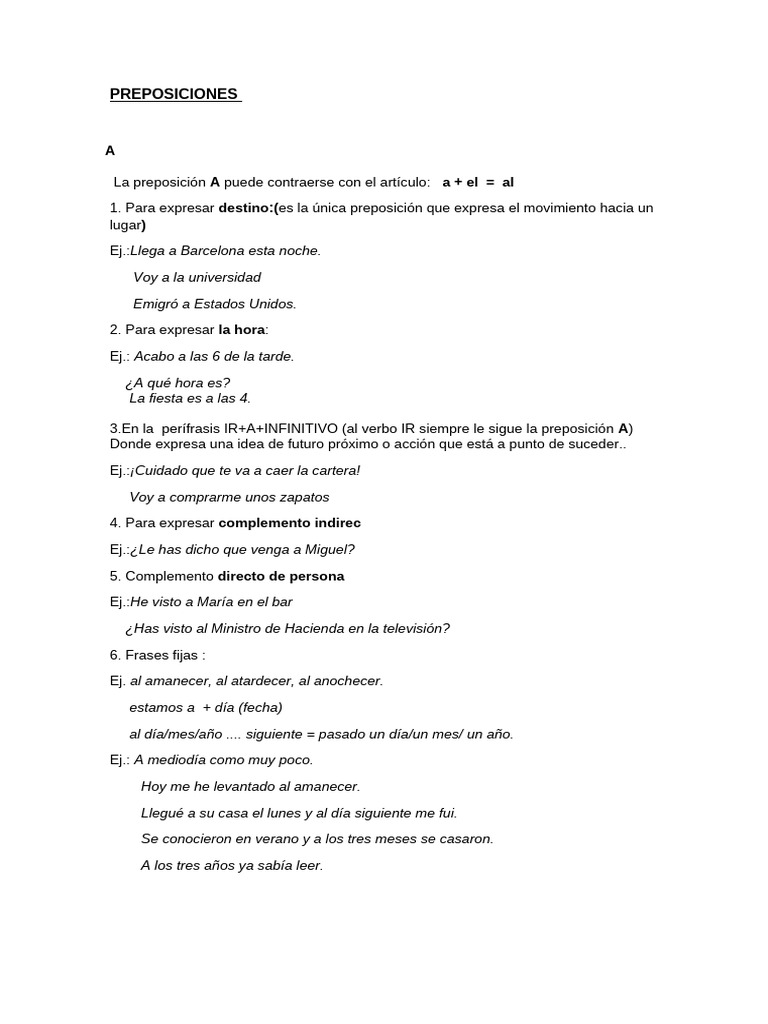 Uso y Funciones de las Preposiciones | PDF