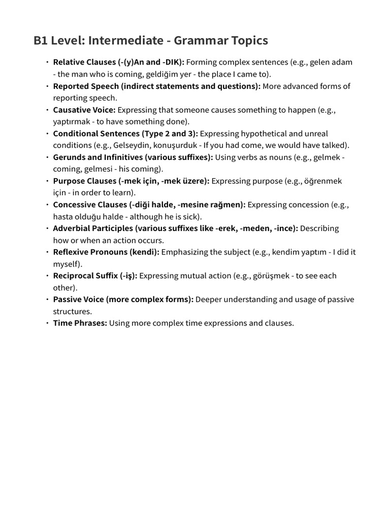 B1 Level - Intermediate - Grammar Topics | PDF