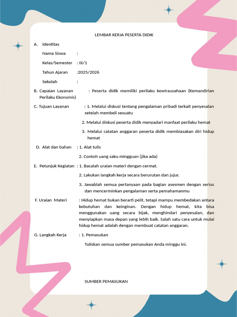 2 LKPD BK Hidup Hemat | PDF