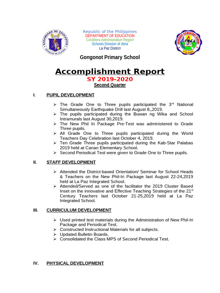Accomplishment Report 2nd Quarter | PDF | Teaching | Learning