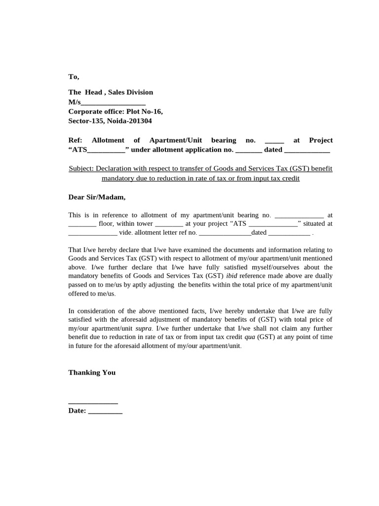 GST Mandatory Benefit Immunity Declaration - 1 | PDF