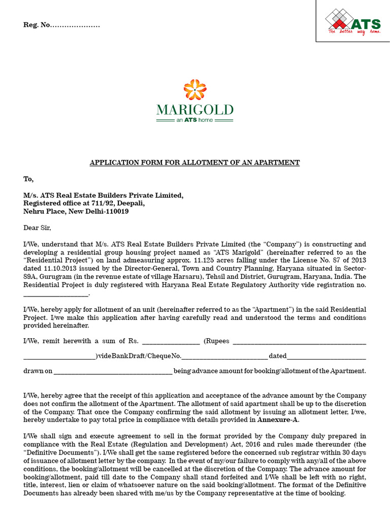 Marigold Application Form RERA | PDF