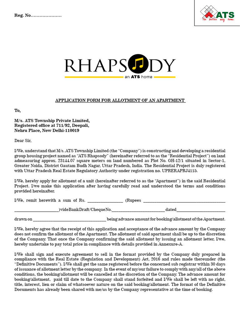 Rhapsody Application Form RERA | PDF