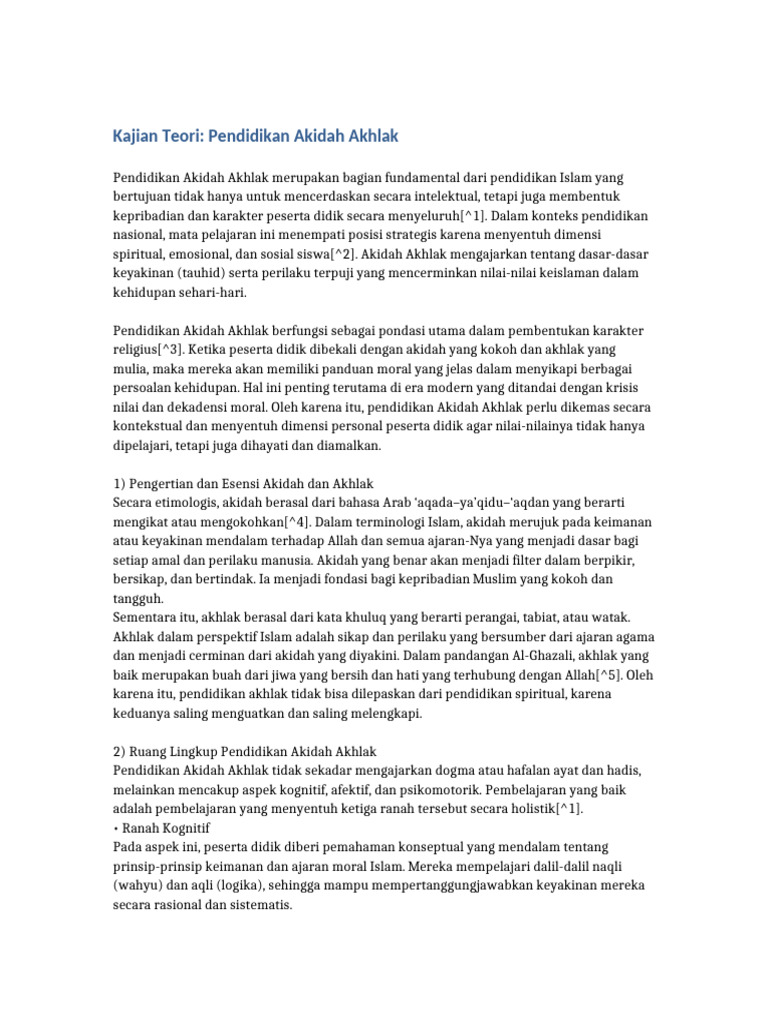 Kajian Teori Pendidikan Akidah Akhlak Footnote | PDF