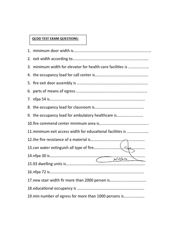 QCDD Test Exam Questions on Egress Standards | PDF
