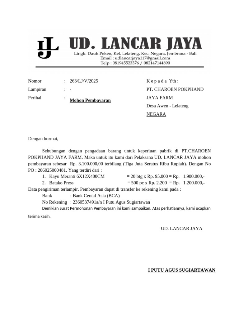 Surat Pembayaran Kayu Dan Batako 1 | PDF