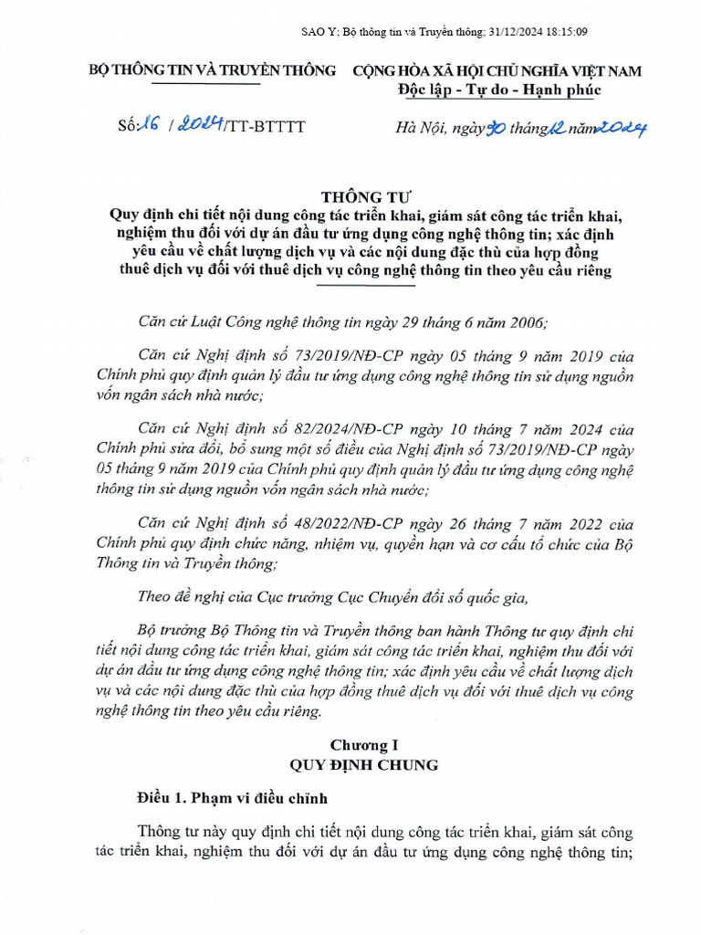 TT 16 Triển Khai Dự Án CNTT | PDF