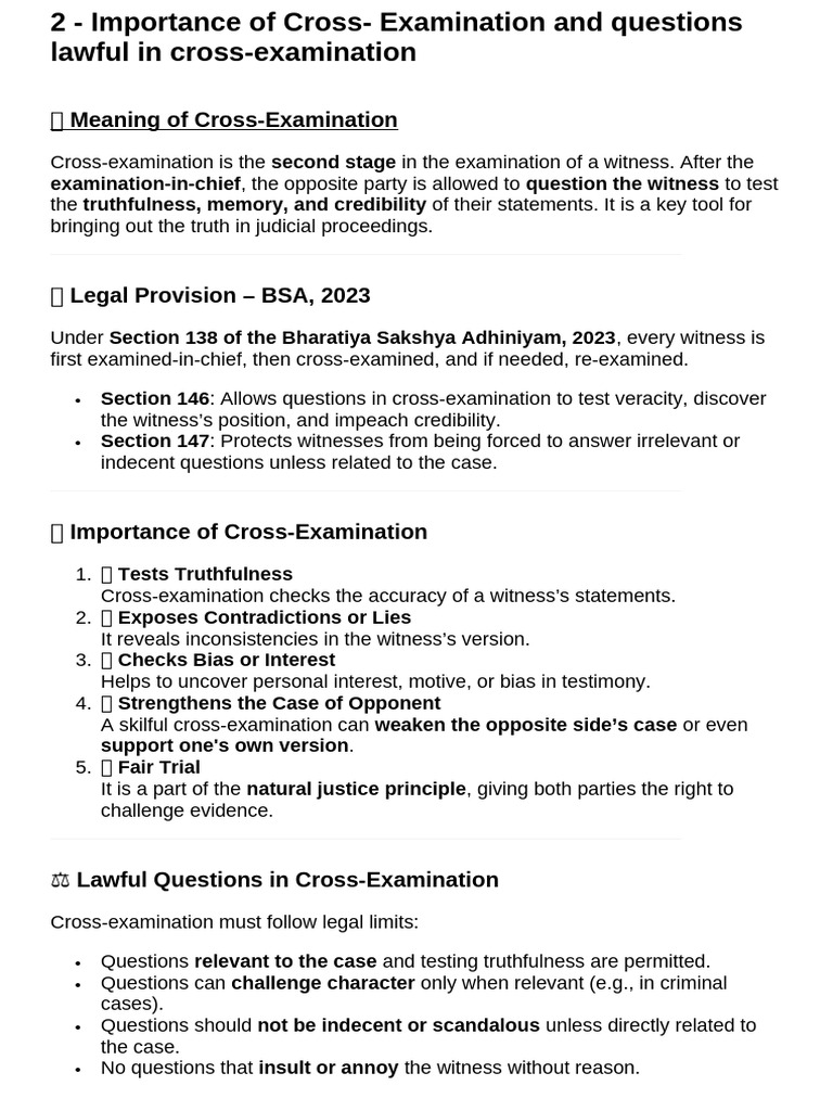 Lawful Questions in Cross-Examination | PDF | Witness | Cross Examination