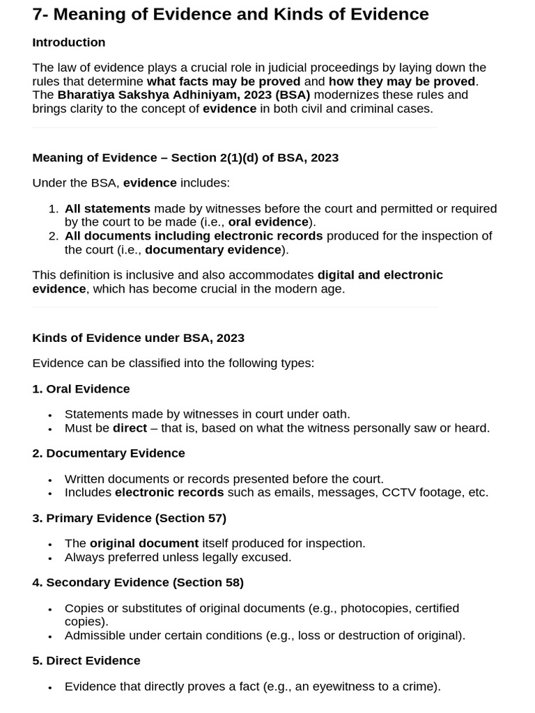 7 - Meaning of Evidence and Kinds of Evidence | PDF | Witness | Evidence