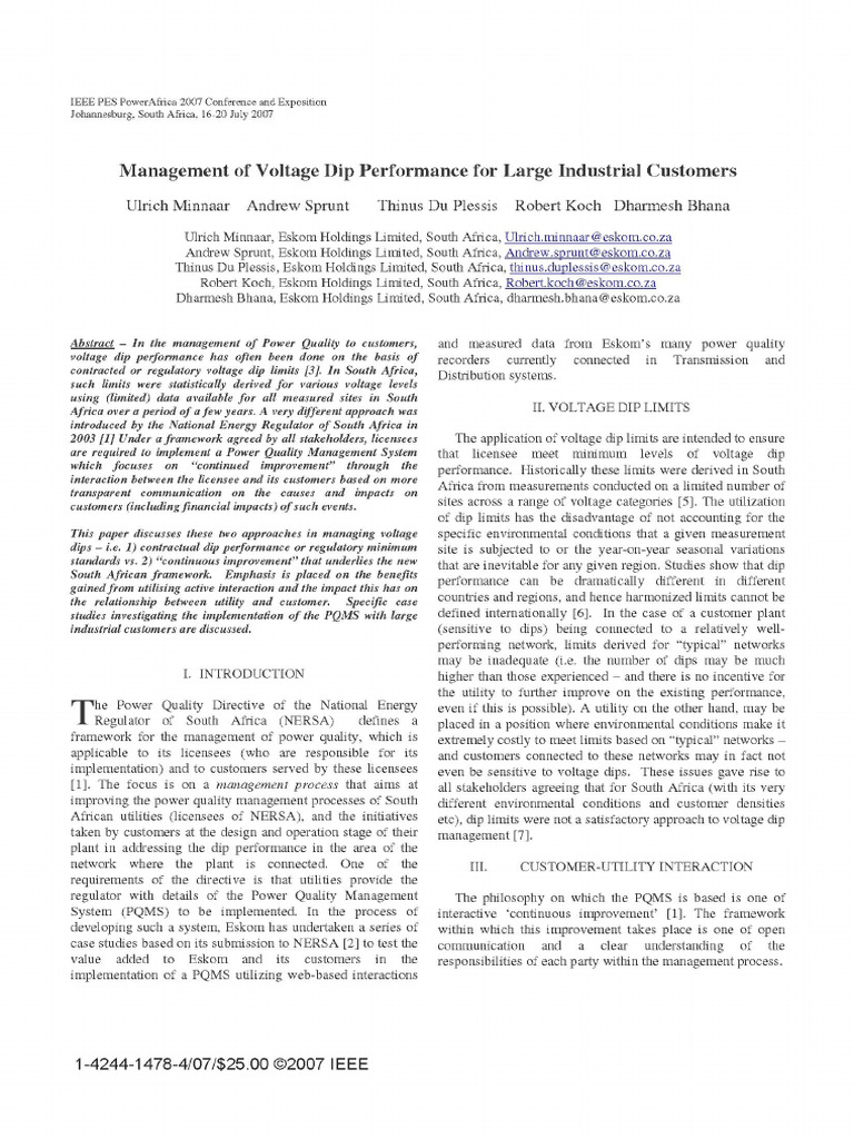 Management of Voltage Dip Performance Fo | PDF | Electronics | Electricity