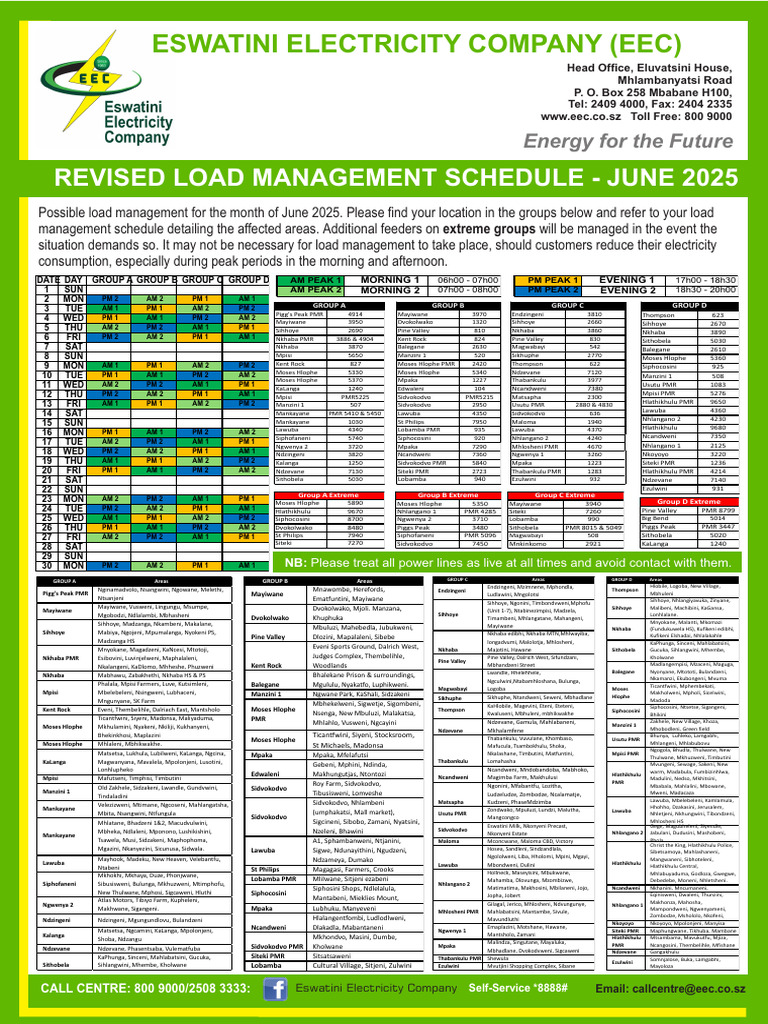 Eswatini Load Shedding Schedule 2025 | PDF | Electric Power ...