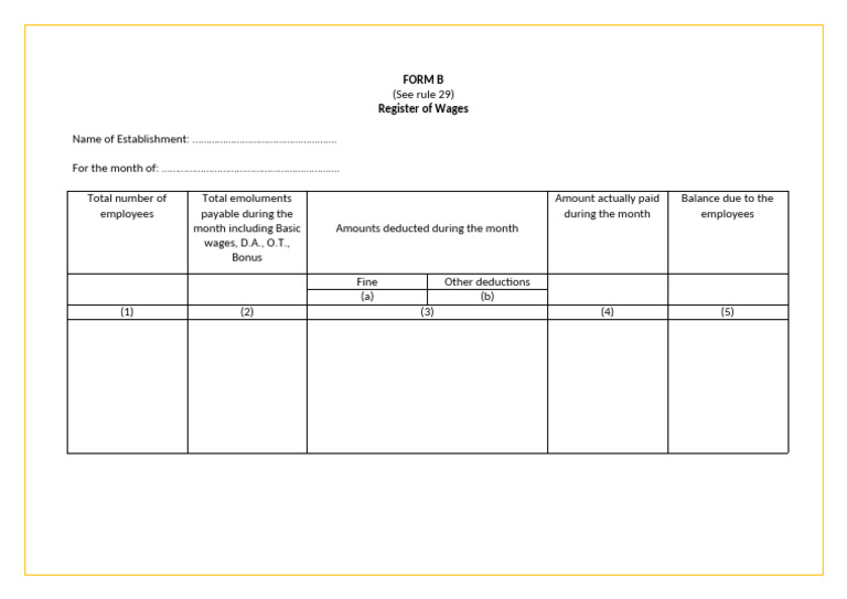 FORM B Register of Wages | PDF
