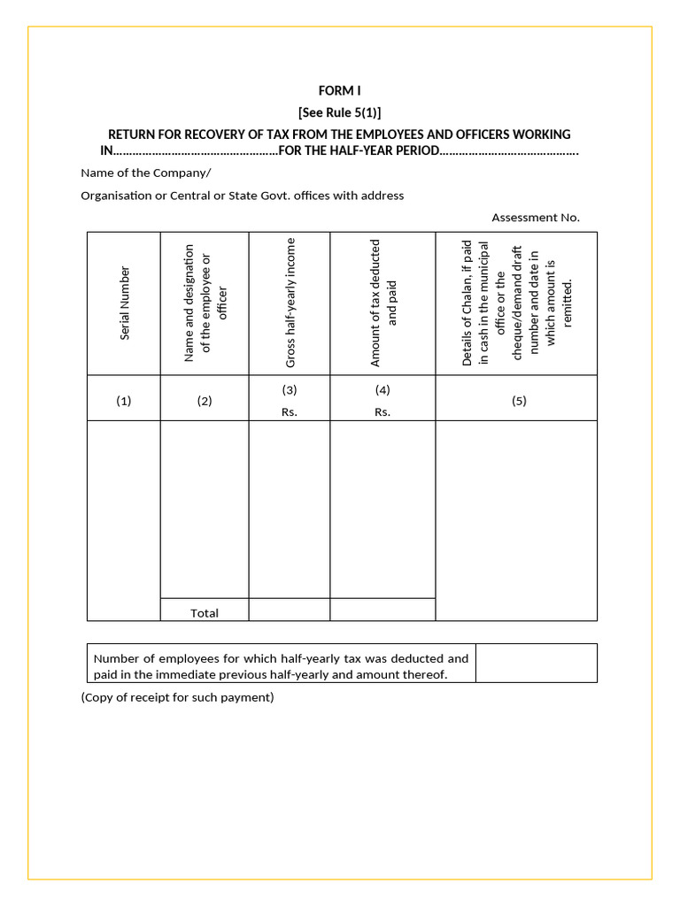 Half-Yearly Tax Recovery Return Form | PDF