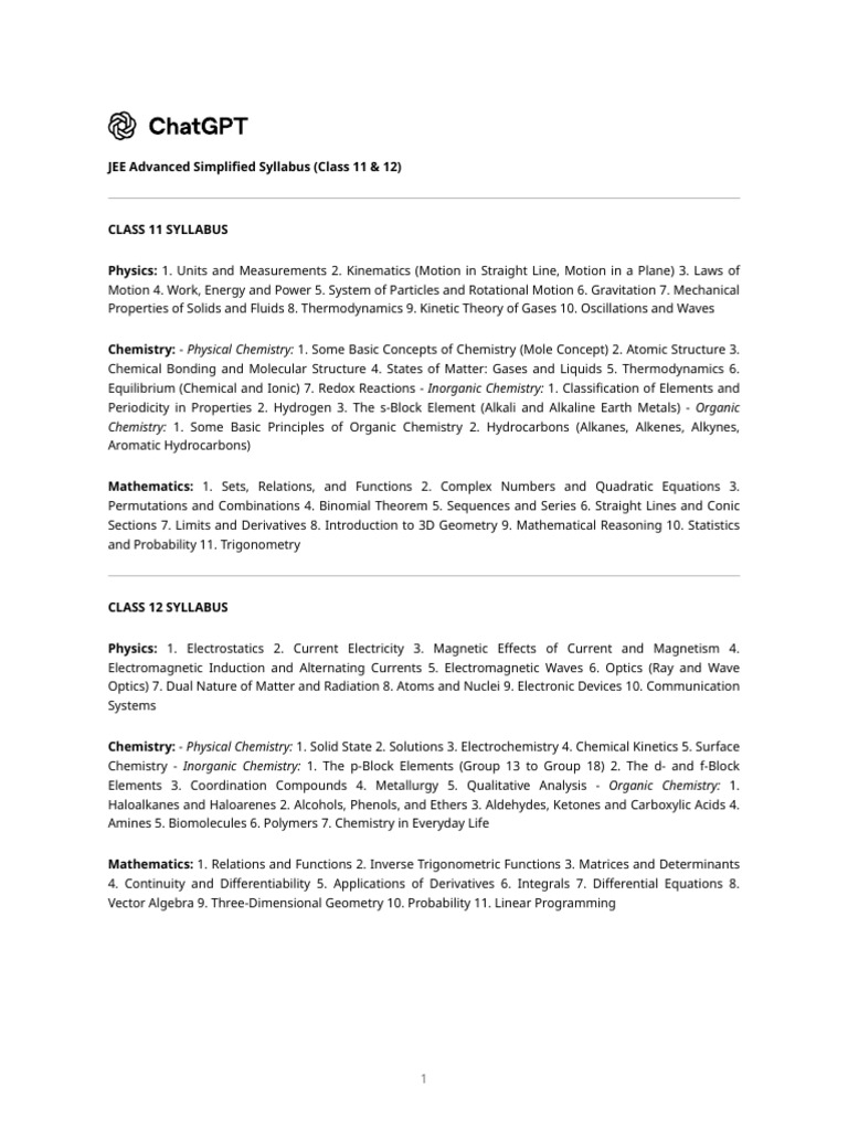 Jee Advanced Syllabus | PDF