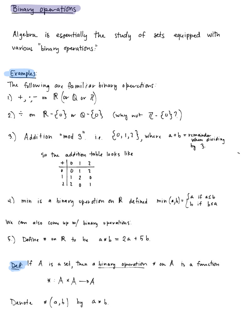Havard Section 1 - Binary Operations | PDF | Mathematics | Functions ...