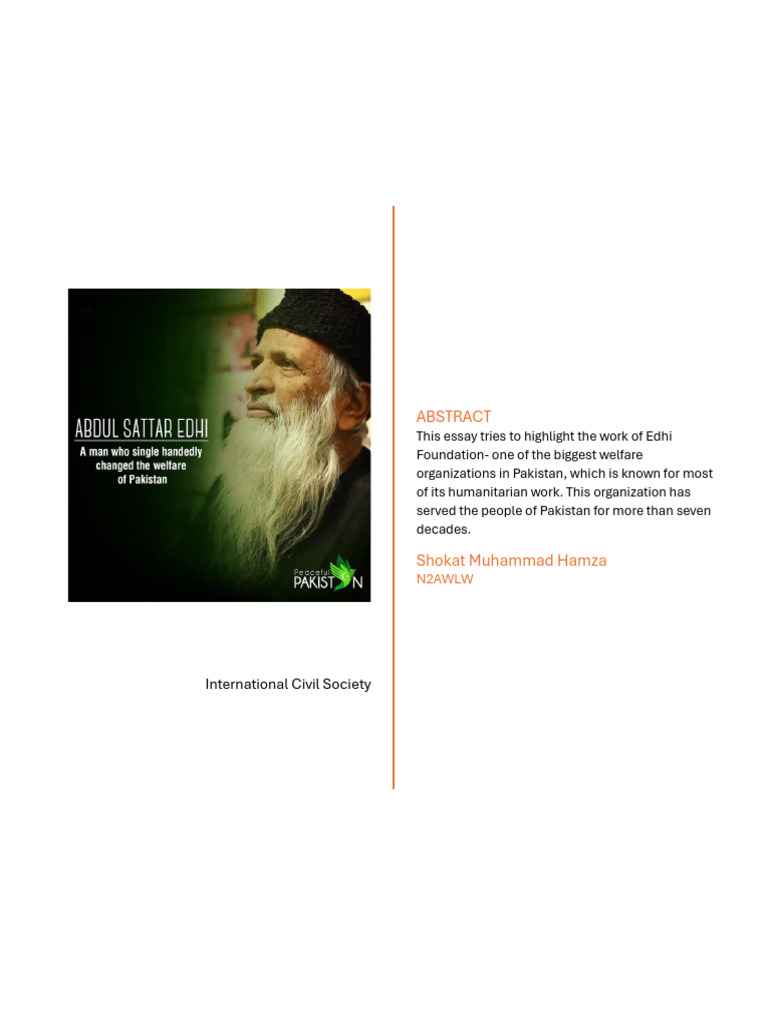 Edhi Foundation: Legacy of Humanity | PDF